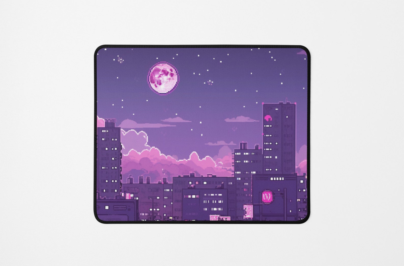 Pixel Art Lofi Mouse Pad, Neon City Desk Mat, Cyberpunk Pixel Art ...