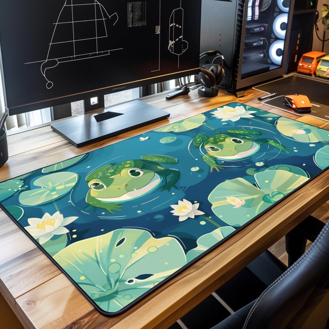 Cute Frog Lily Pad Desk Mat, Kawaii Animal Desk Pad, Large Gaming Mouse ...