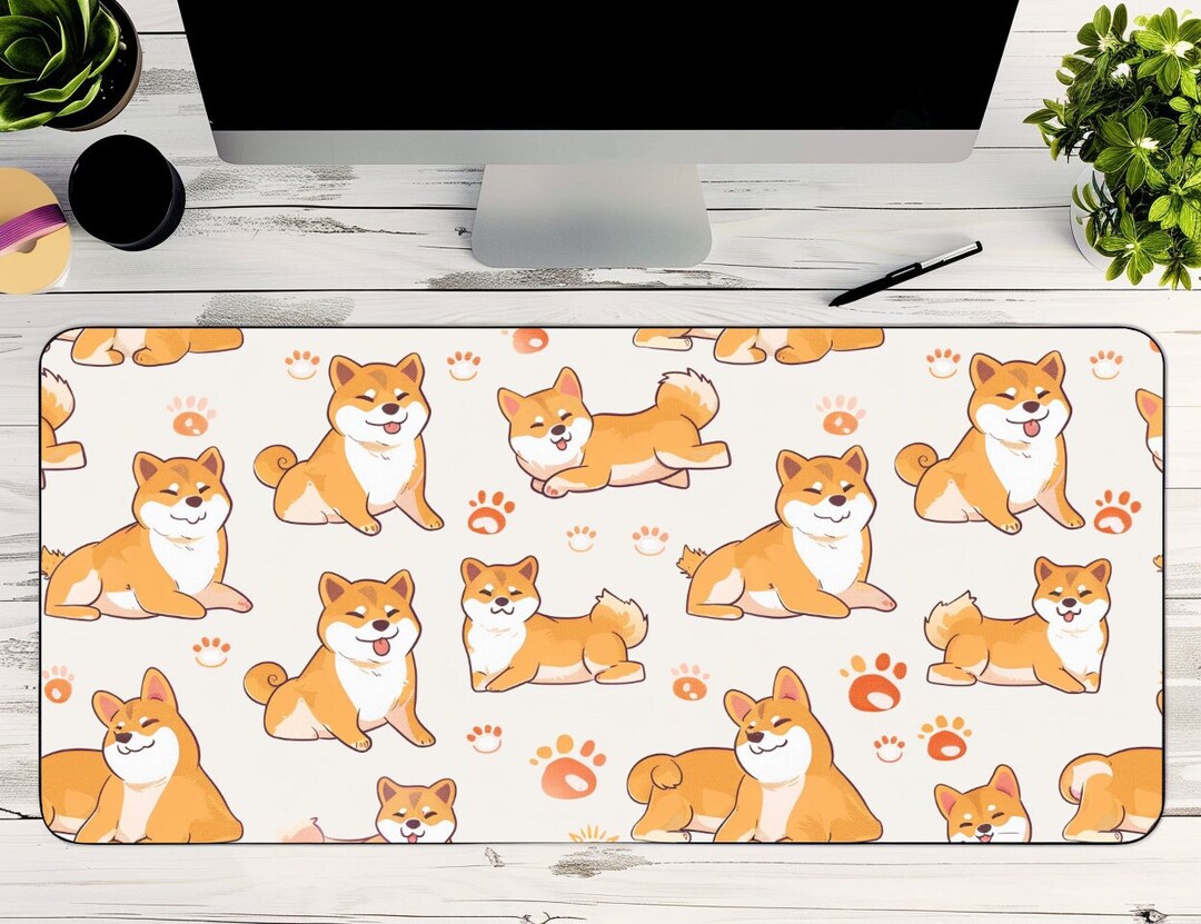 Kawaii Corgi Desk Mat, Cute Shiba Desk Mat, Corgi Desk Mat, Shiba Inu ...