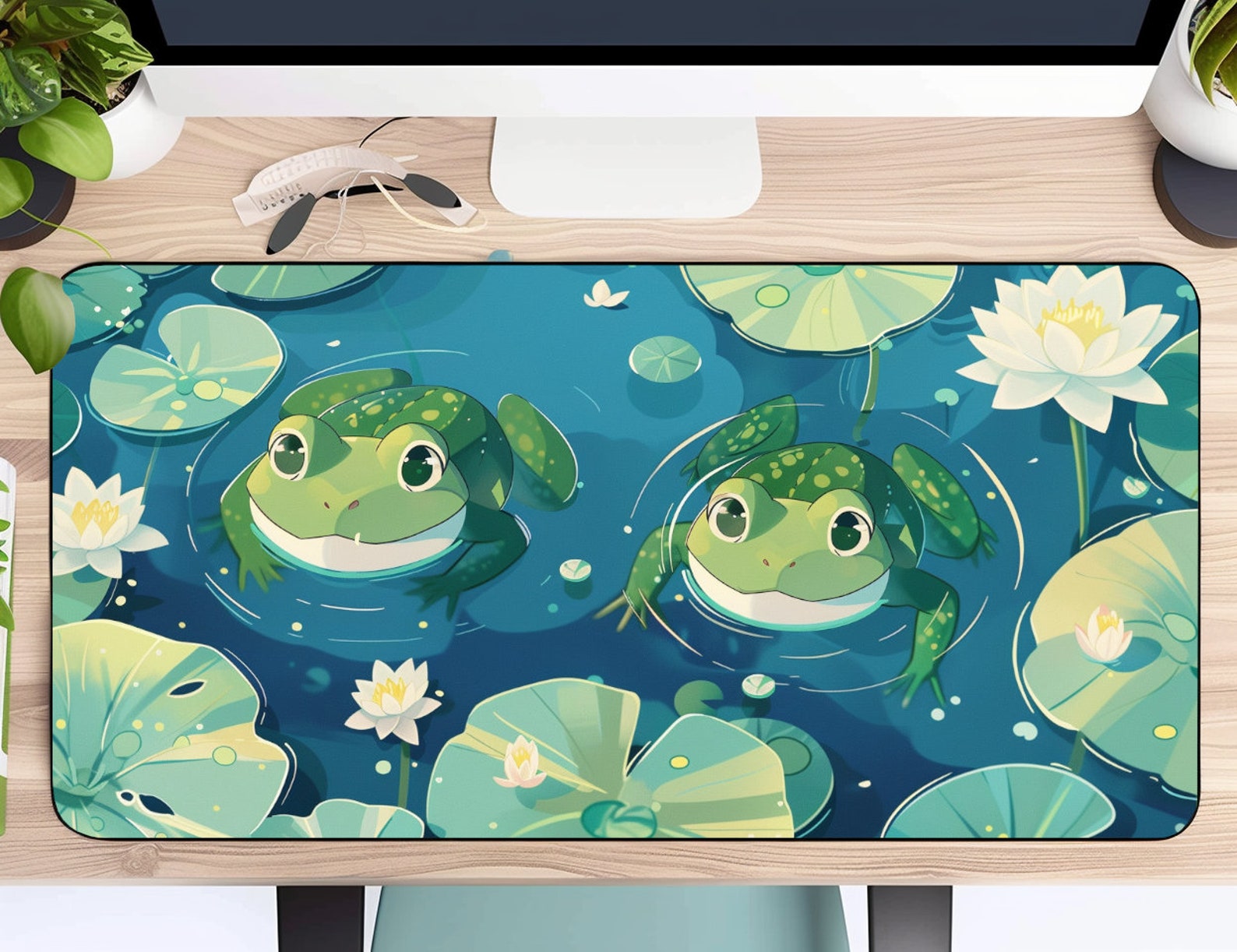 Cute Frog Lily Pad Desk Mat, Kawaii Animal Desk Pad, Large Gaming Mouse ...