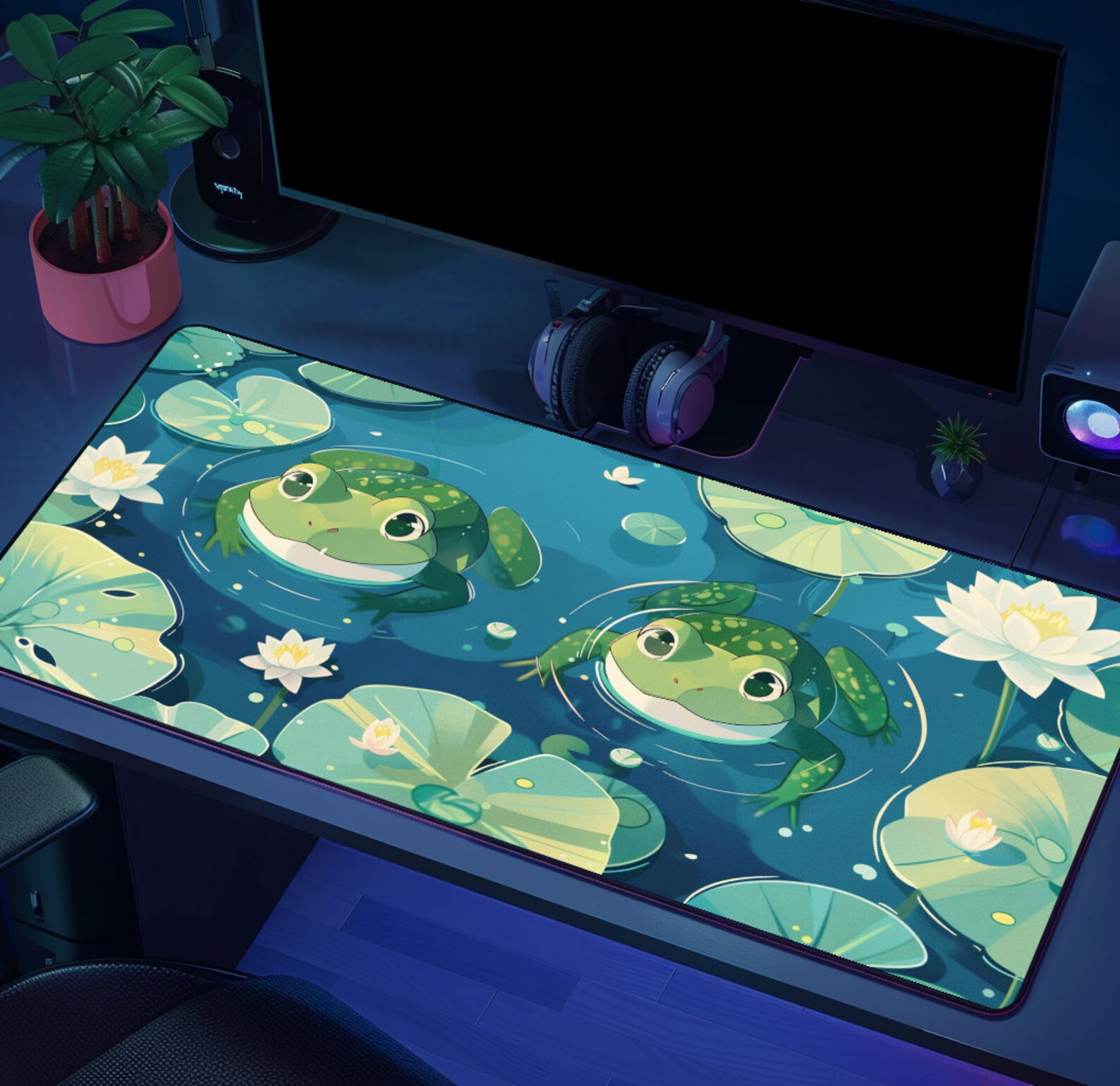 Cute Frog Lily Pad Desk Mat, Kawaii Animal Desk Pad, Large Gaming Mouse ...