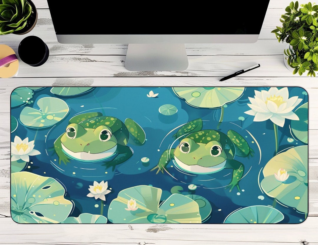 Cute Frog Lily Pad Desk Mat, Kawaii Animal Desk Pad, Large Gaming Mouse ...