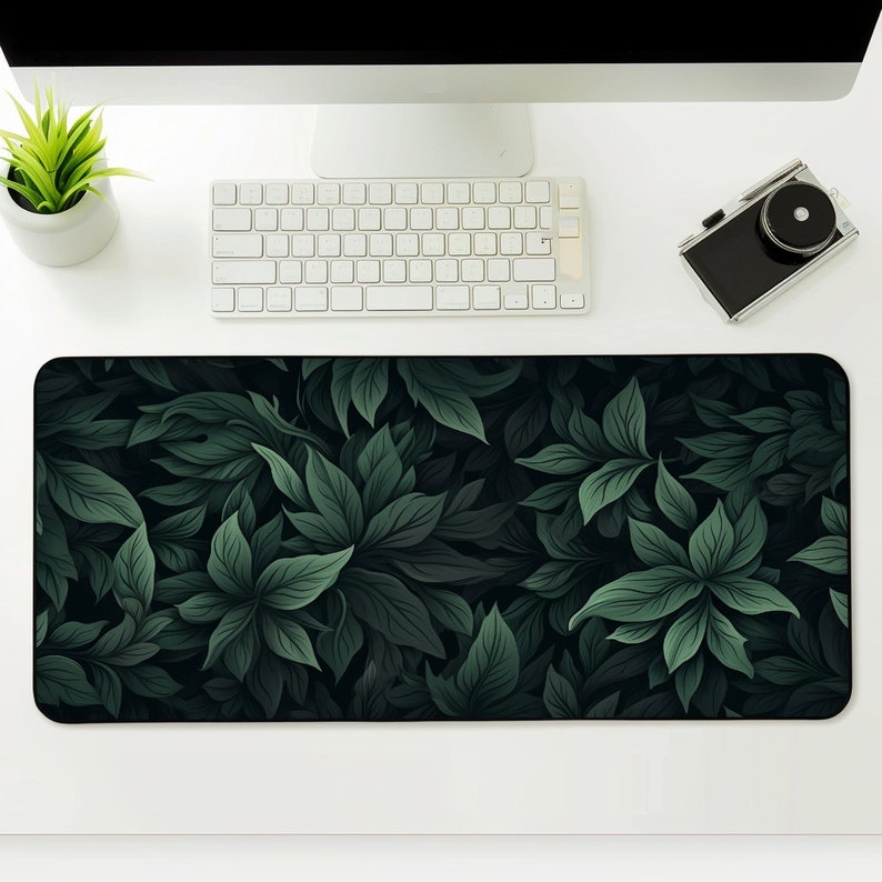 Dark Green Desk Mat, Bush Leaf Desk Mat, Plant Green Mouse Pad, Dark ...