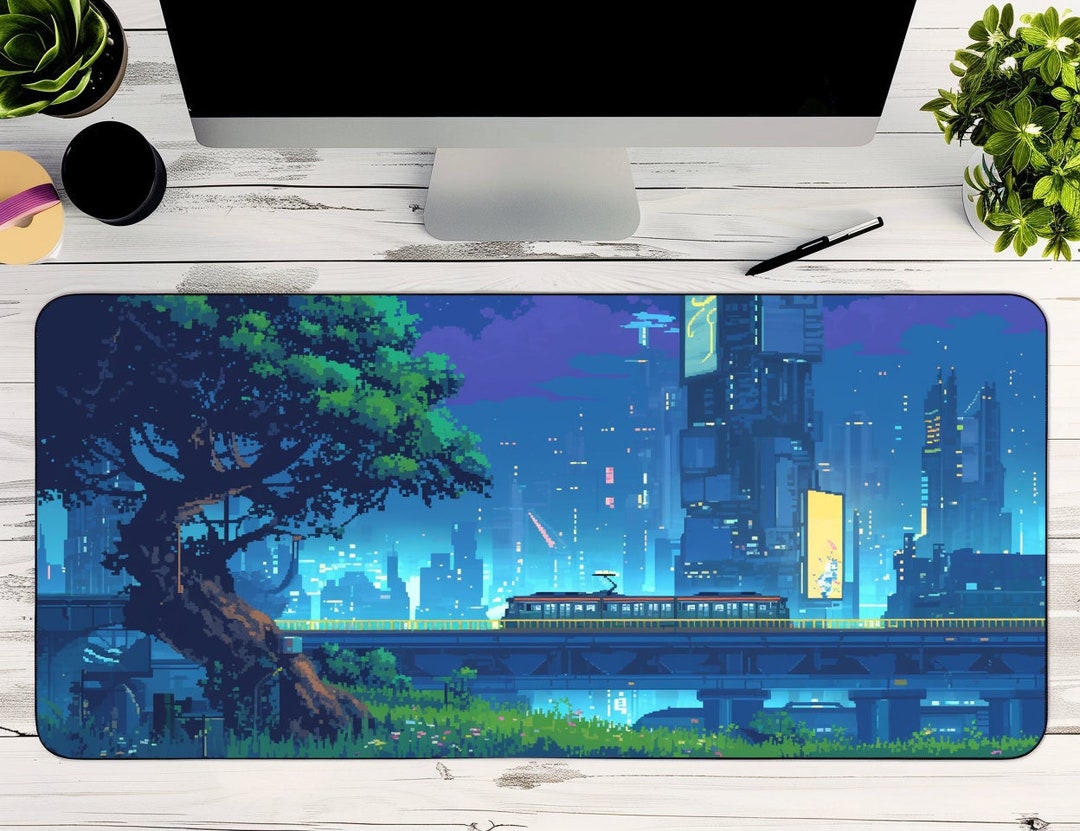 Lofi Train Pixel Art Desk Mat, Cyberpunk Mouse Pad, Extended Mouse Pad ...
