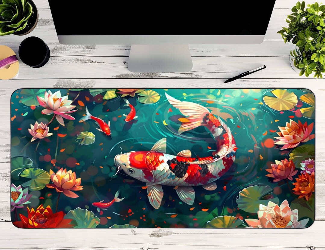 Koi Fish Family Desk Mat, Cute Koi Desk Mat, Deep Blue Waters Desk Mat ...