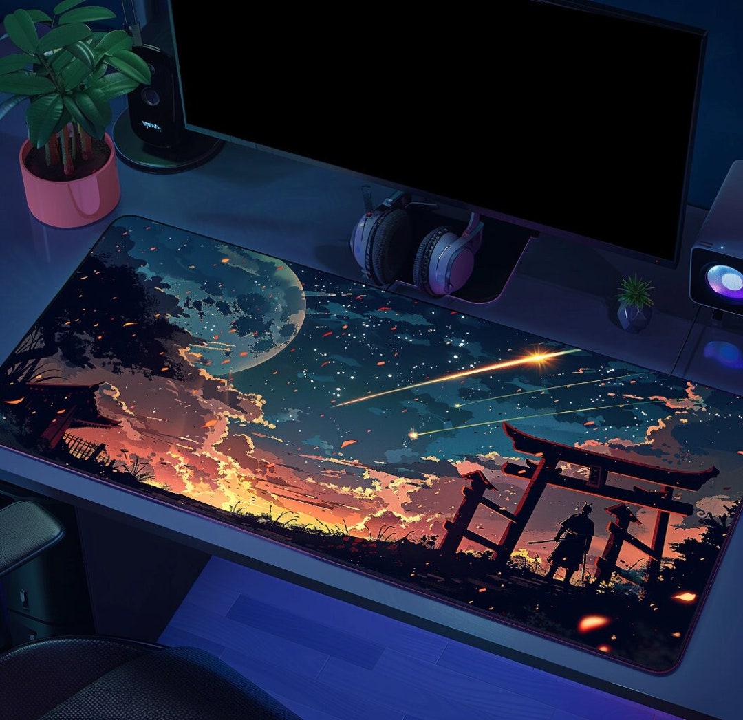 Samurai Under Torii Desk Mat, Japan Mouse Pad, Extended Mouse Pad ...
