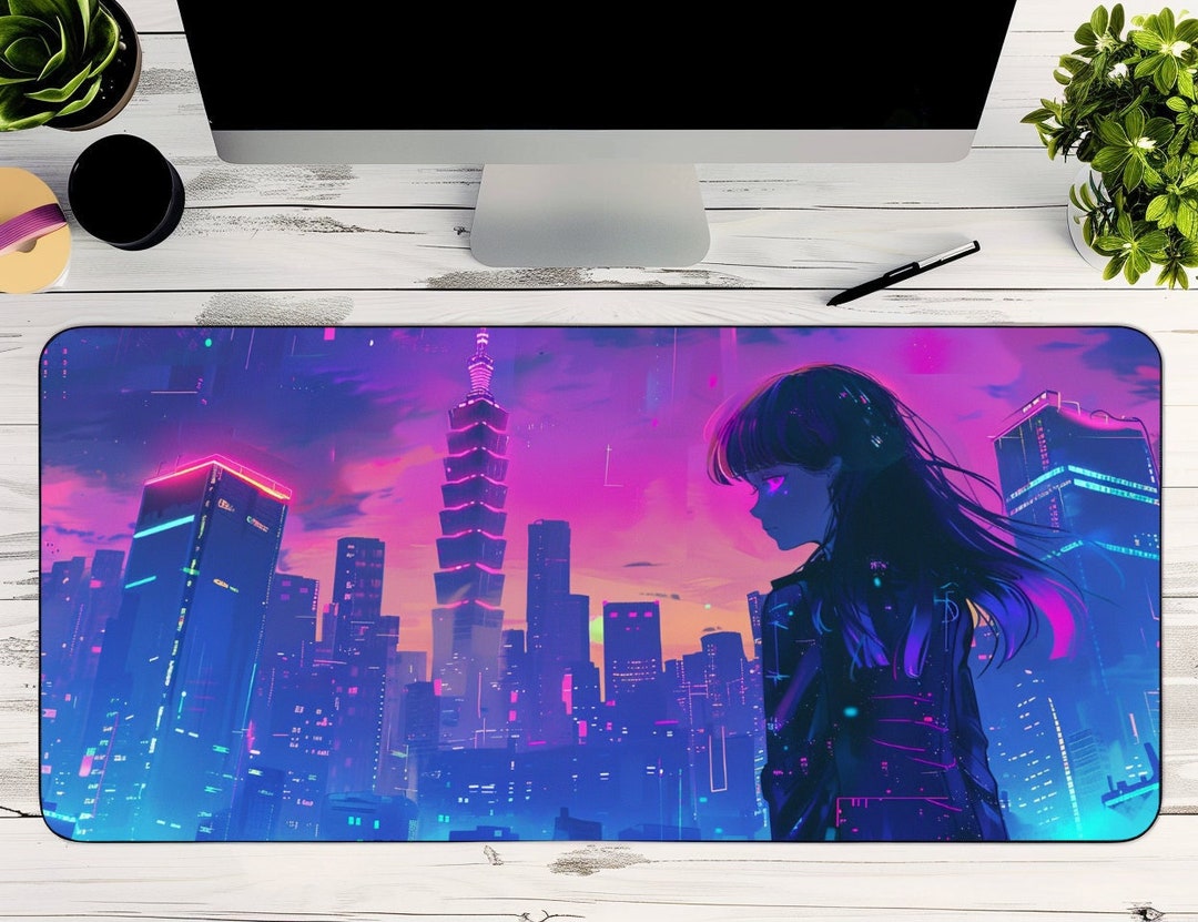 Steamwave Desk Mat, Lofi Desk Mat, Lofi, Retro Cyberpunk Desk Mat ...