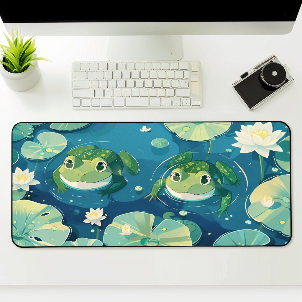 Cute Frog Lily Pad Desk Mat, Kawaii Animal Desk Pad, Large Gaming Mouse ...