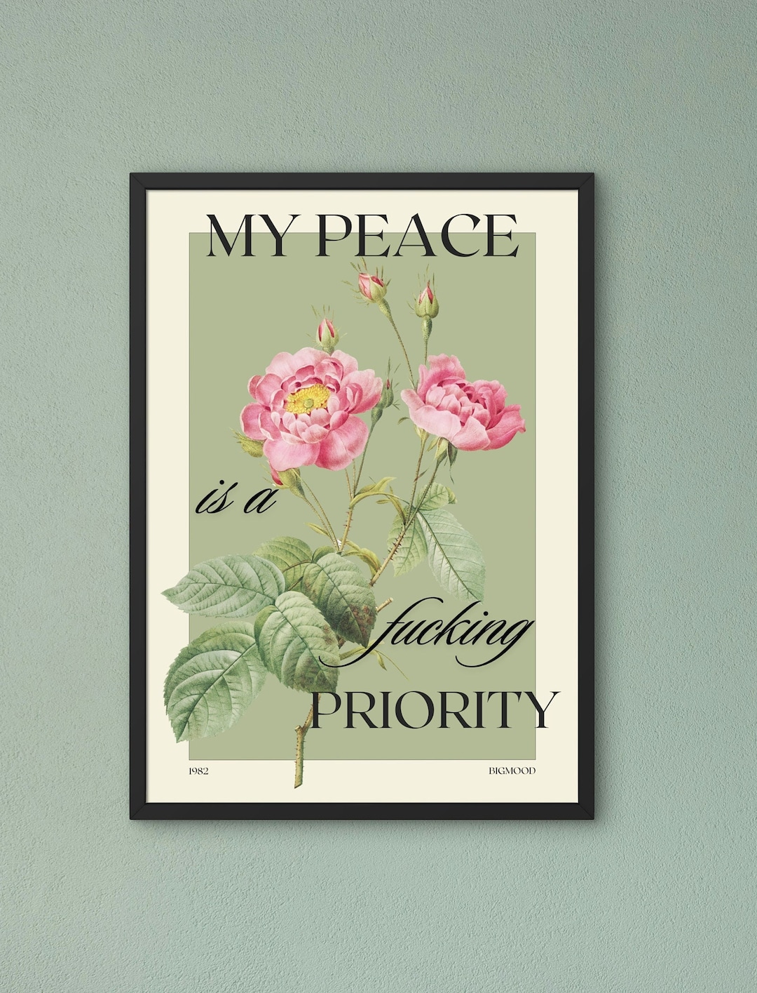 Peony Peace Priority Poster: Green Wall Art (digital Print) - Etsy