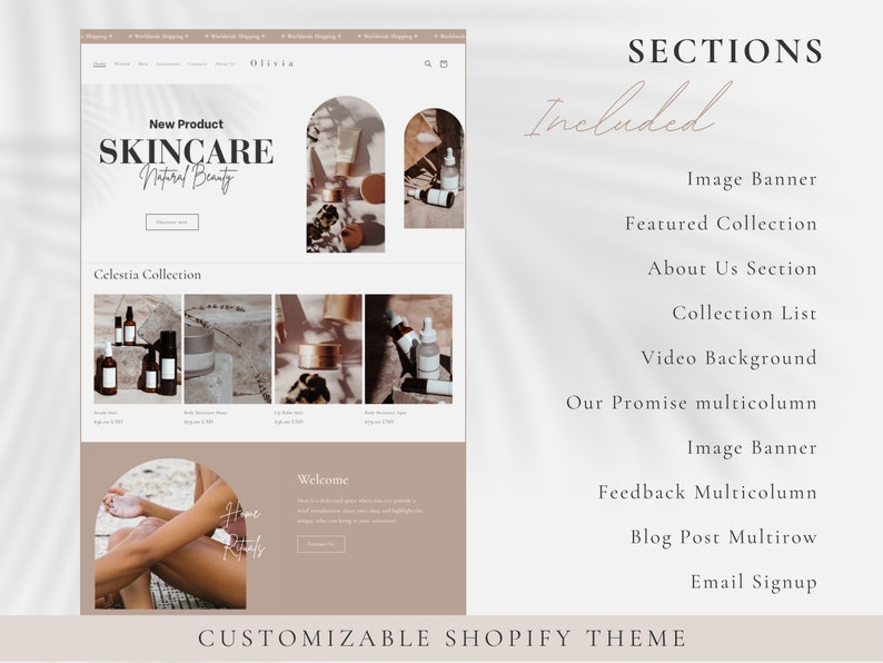 Shopify Website Template in Beige, Shopify Theme Design for Clothing ...