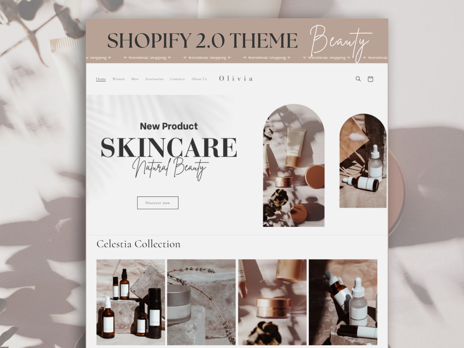 Shopify Website Template in Beige, Shopify Theme Design for Clothing ...