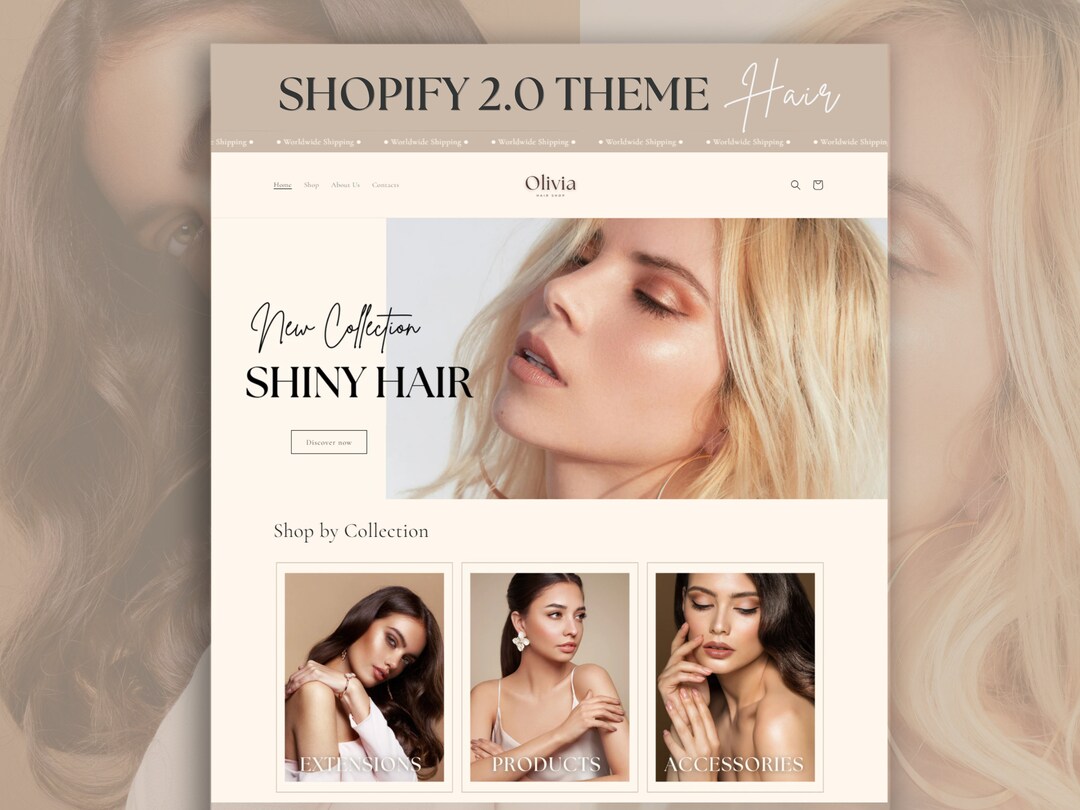 Shopify Theme Design Hair Shopify Website Template In Beige Shop Template For Hair Extensions