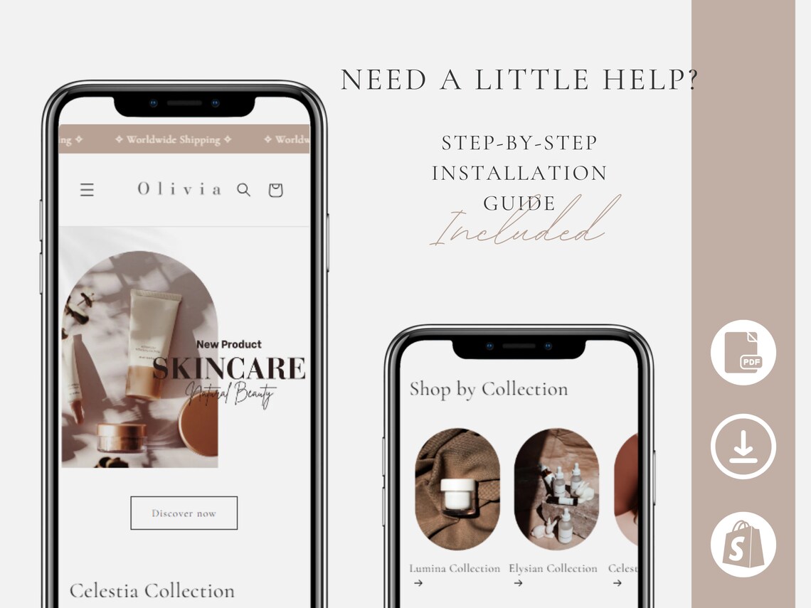 Shopify Website Template in Beige, Shopify Theme Design for Clothing ...