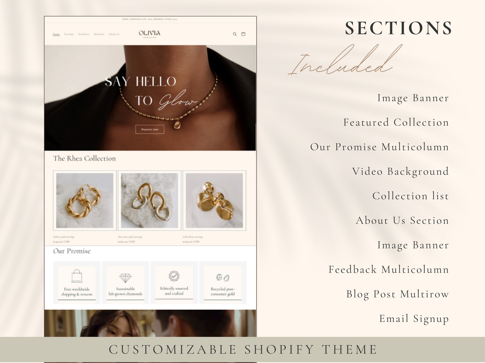 Shopify Website Template in Beige, Shopify Theme Design for Jewelry and ...