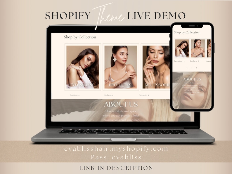 Shopify Theme Design Hair, Shopify Website Template in Beige, Shop ...
