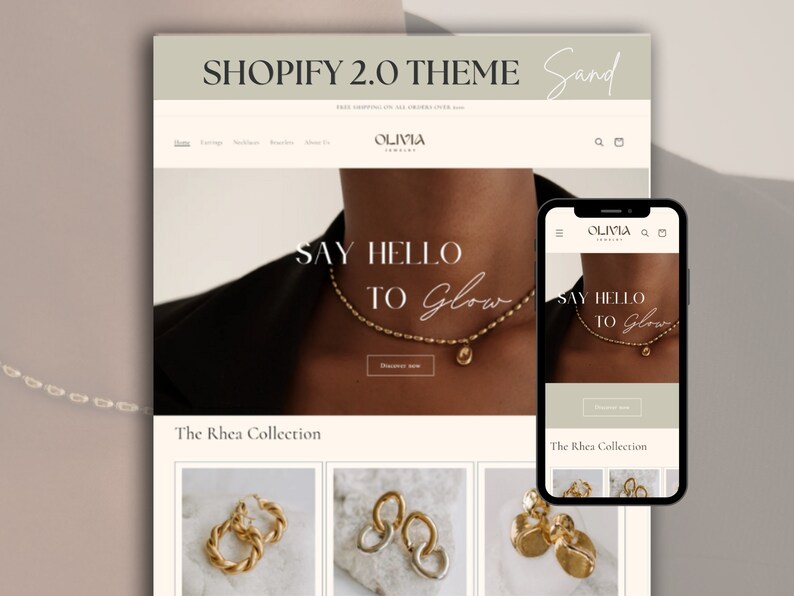 Shopify Website Template in Beige, Shopify Theme Design for Jewelry and ...