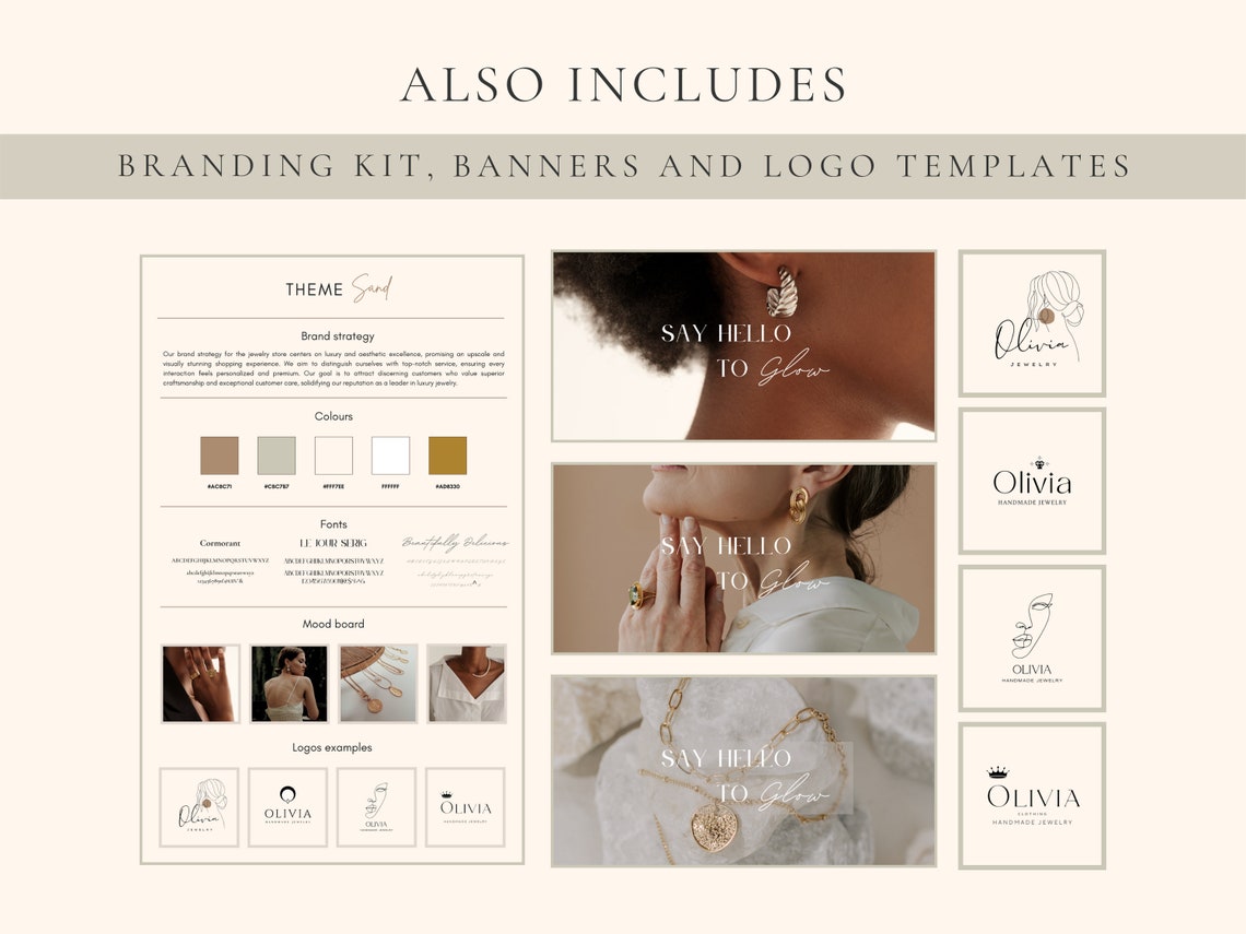 Shopify Website Template in Beige, Shopify Theme Design for Jewelry and ...
