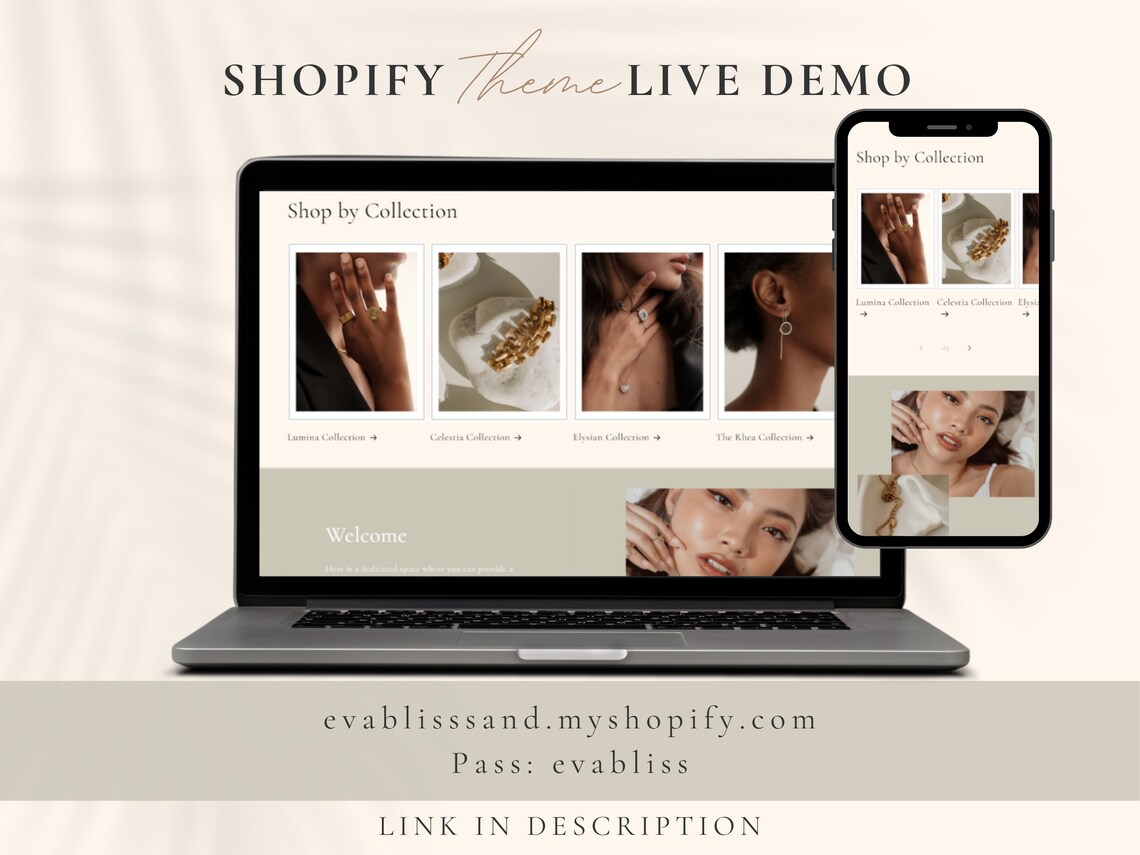 Shopify Website Template in Beige, Shopify Theme Design for Jewelry and ...