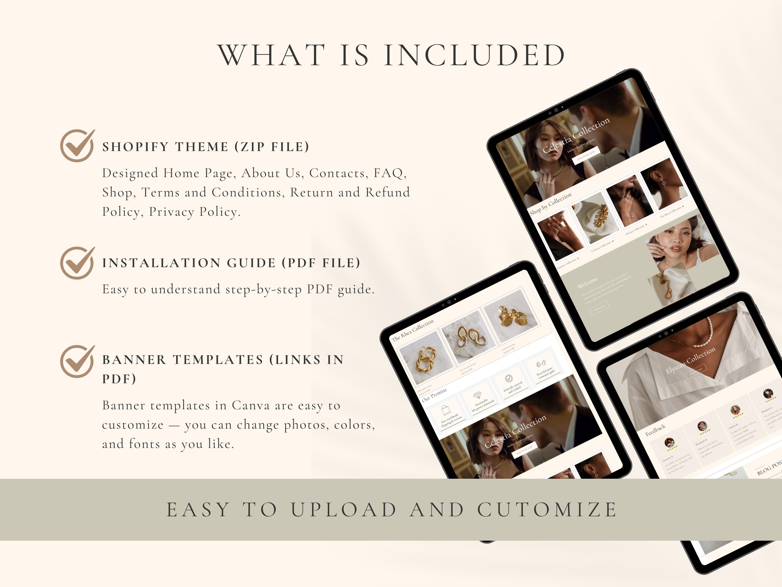 Shopify Website Template in Beige, Shopify Theme Design for Jewelry and ...