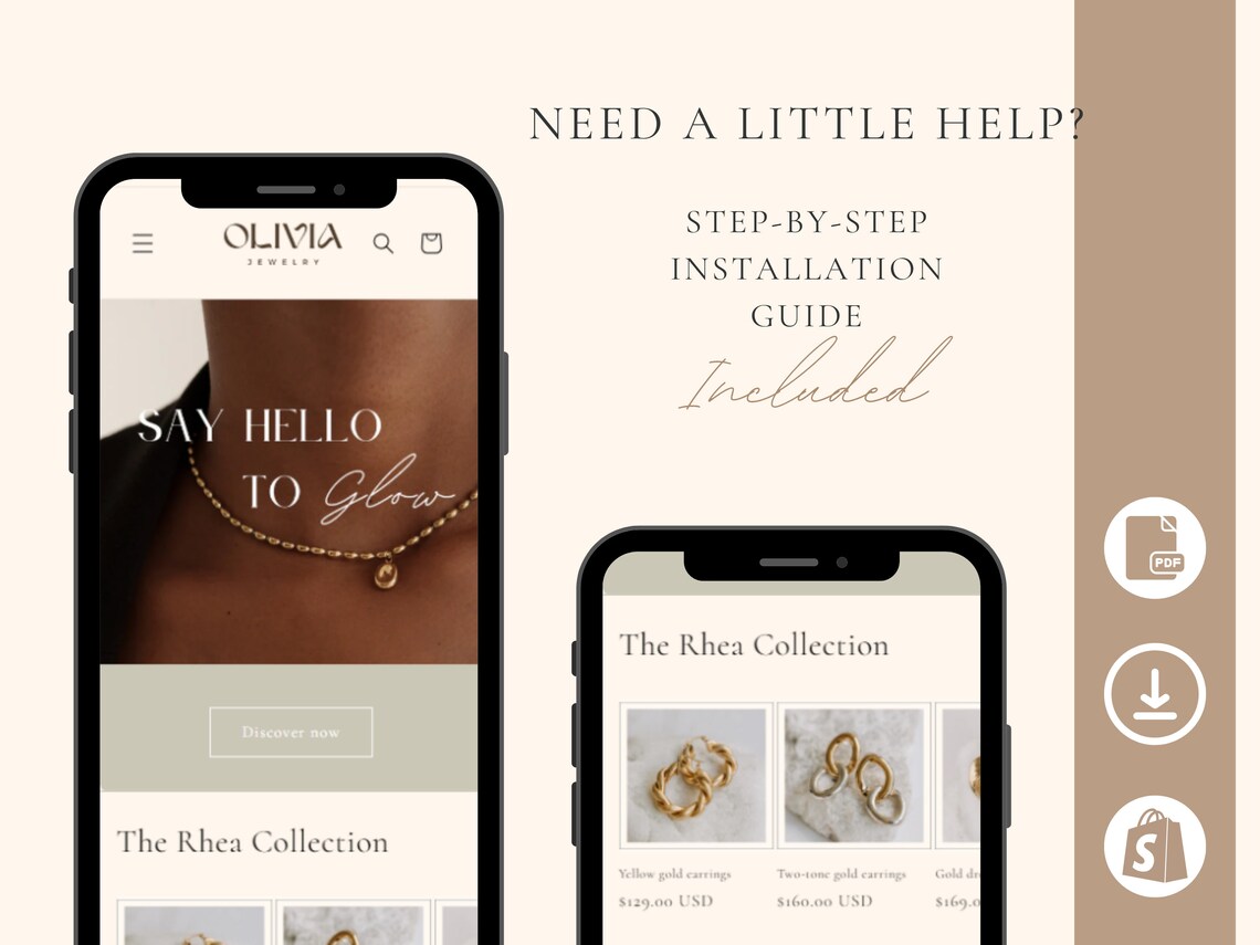 Shopify Website Template in Beige, Shopify Theme Design for Jewelry and ...