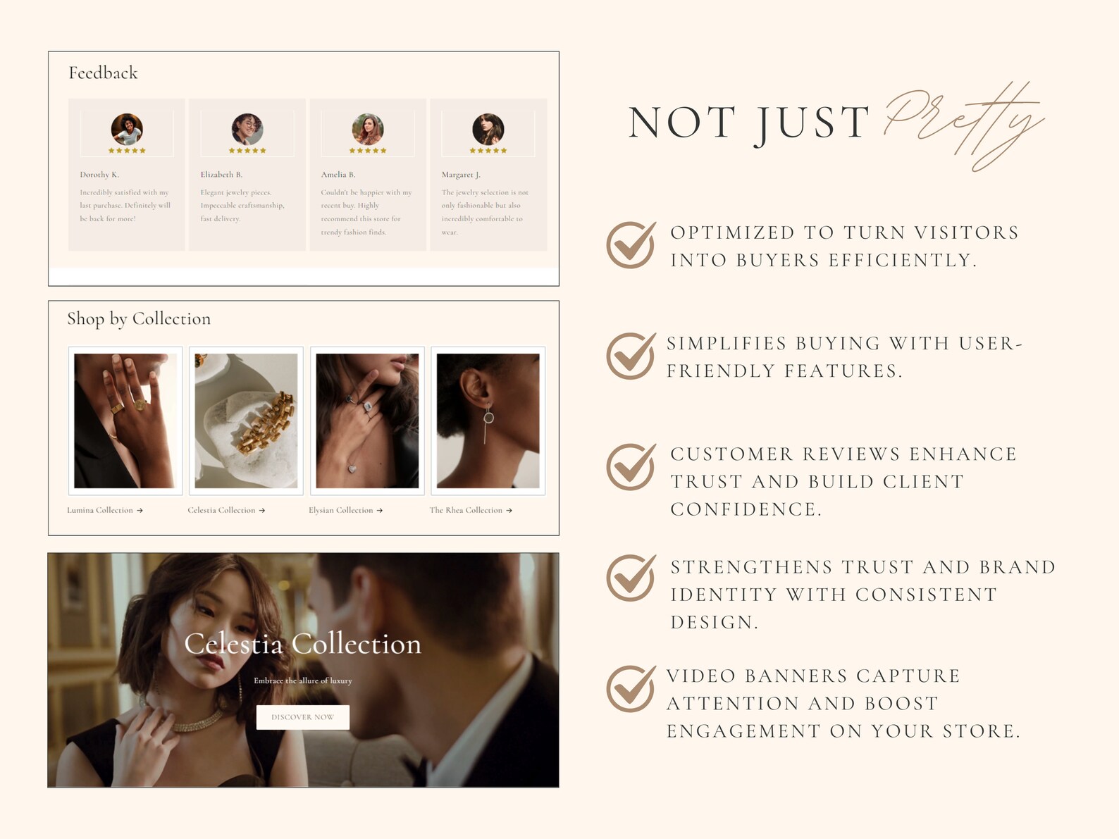 Shopify Website Template in Beige, Shopify Theme Design for Jewelry and ...