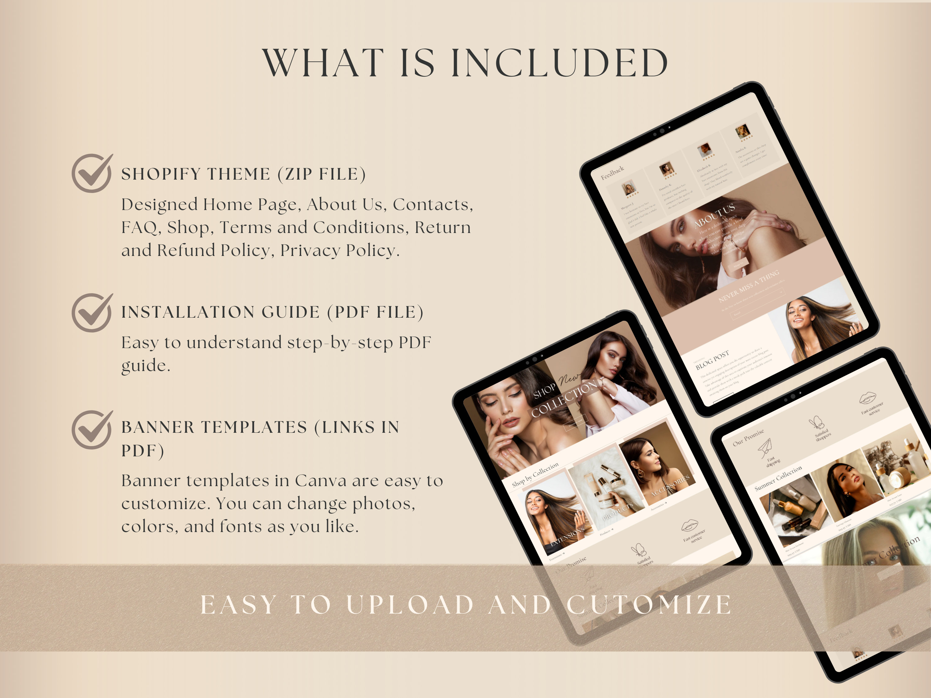 Beige Shopify Theme: Hair Extensions & Beauty Store Template - Etsy