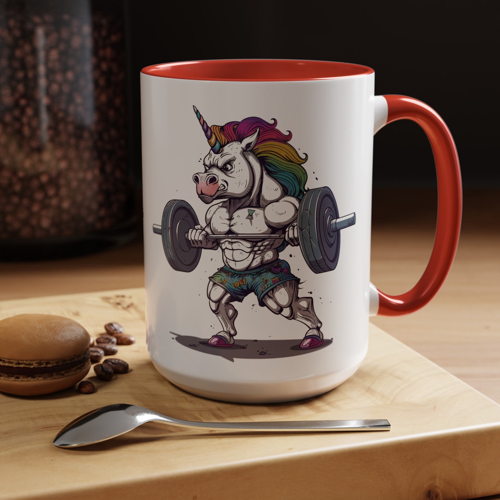 Barbell Curling Male Pride Unicorn Accent Coffee Mug (11, 15oz; Right ...