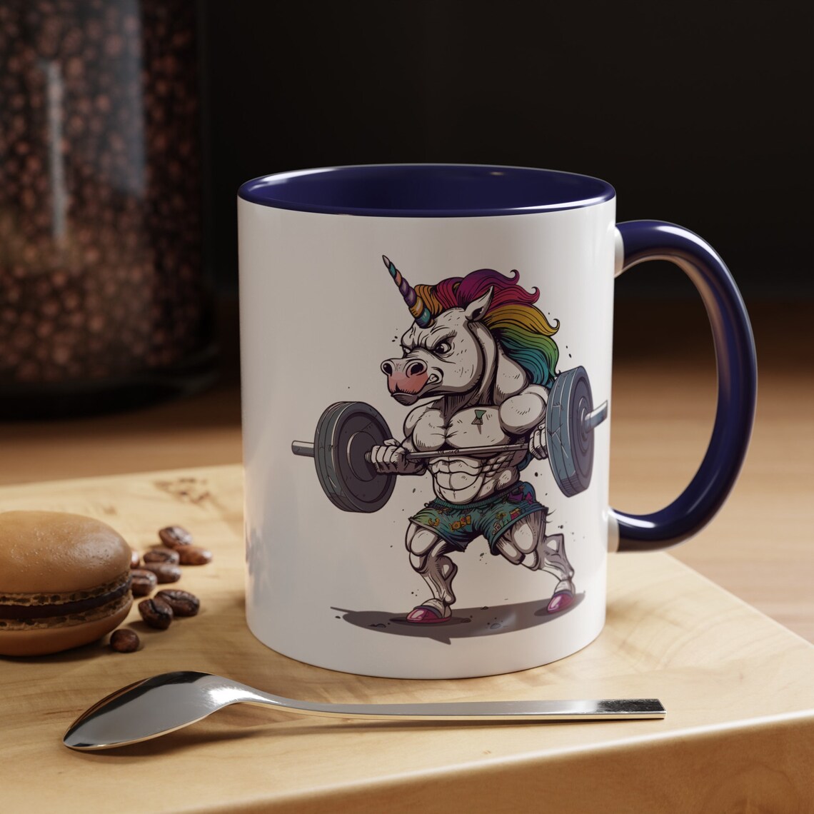 Barbell Curling Male Pride Unicorn Accent Coffee Mug (11, 15oz; Right ...