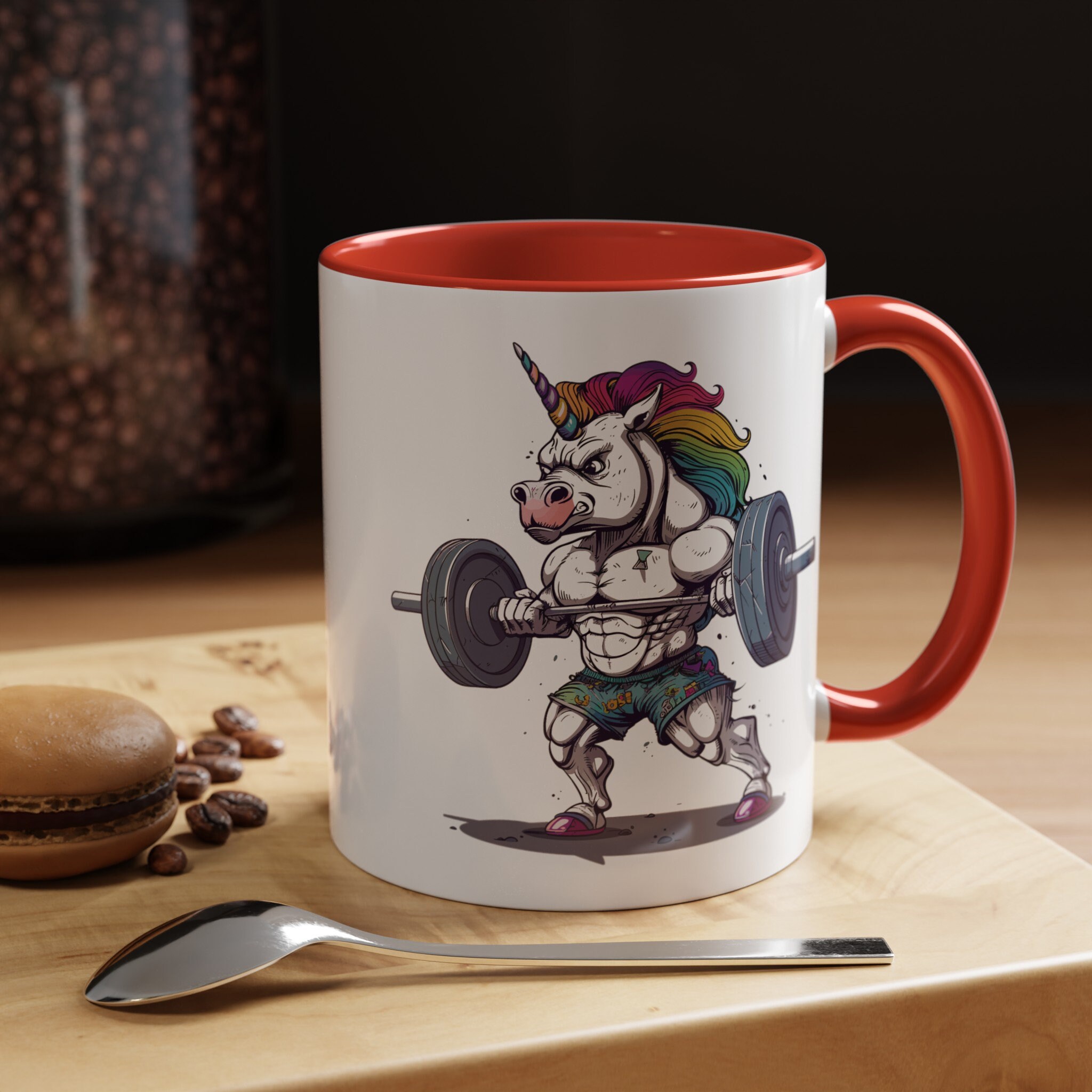 Barbell Curling Male Pride Unicorn Accent Coffee Mug (11, 15oz; Right ...