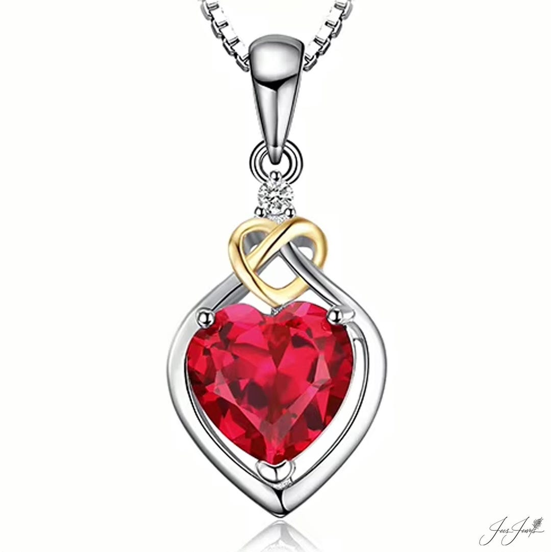 Heart Knot Lab Created Red Ruby 925 Sterling Silver Pendant Necklace ...