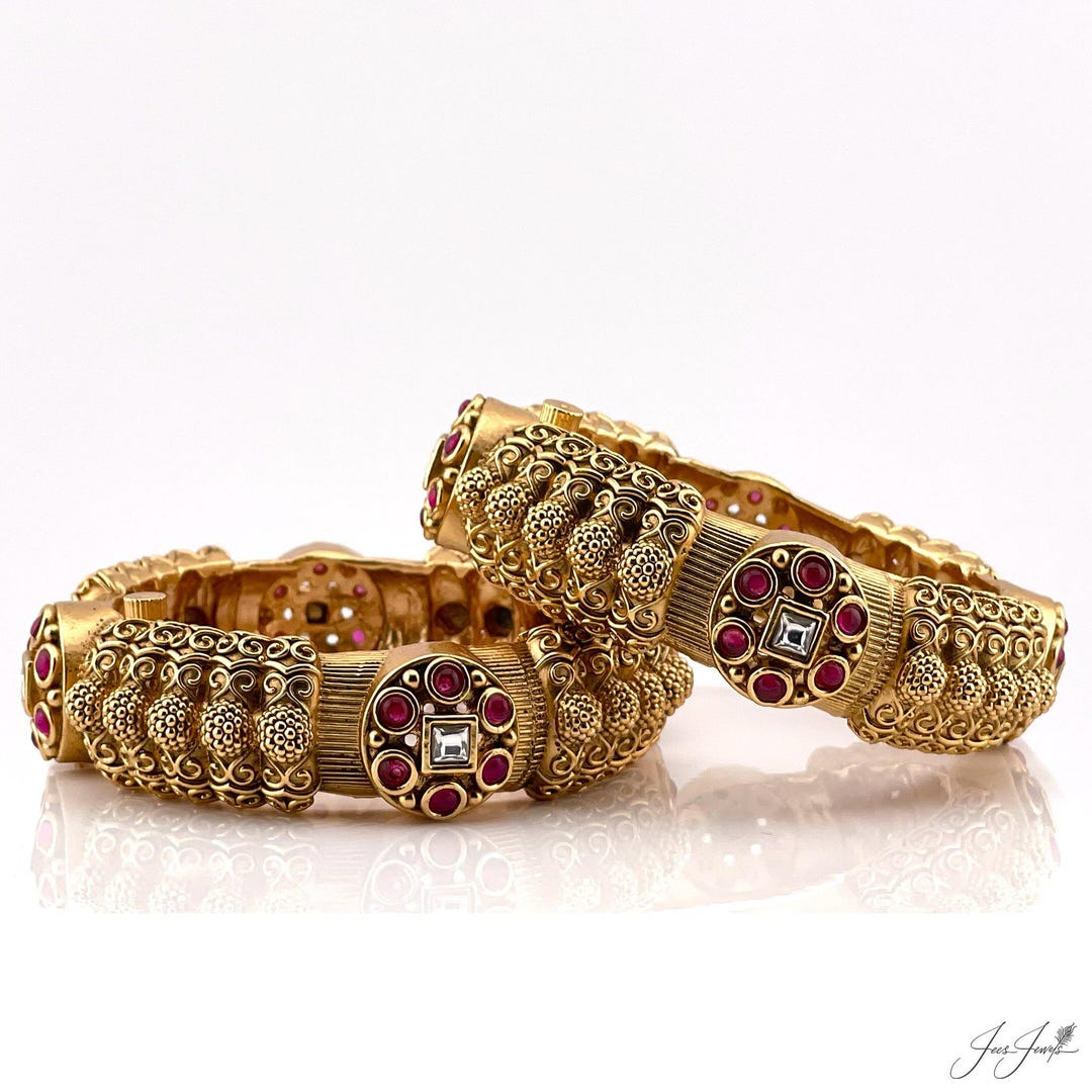 Bangles in Rajwadi Finish With Red and White Stone (size:2.4) - Etsy