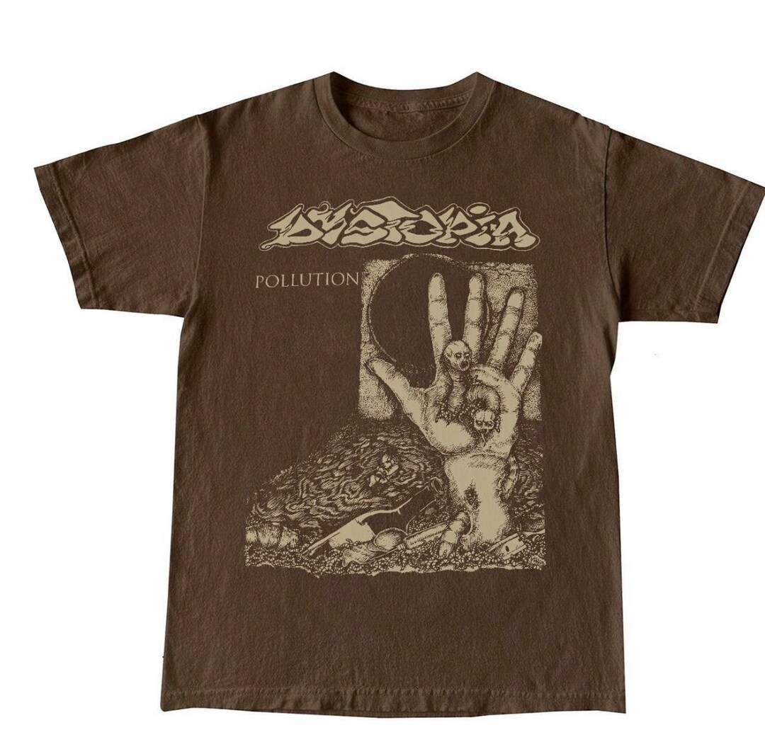 Brown Dystopia Pollution Band T Shirt Vintage Crust Punk Grind Core ...