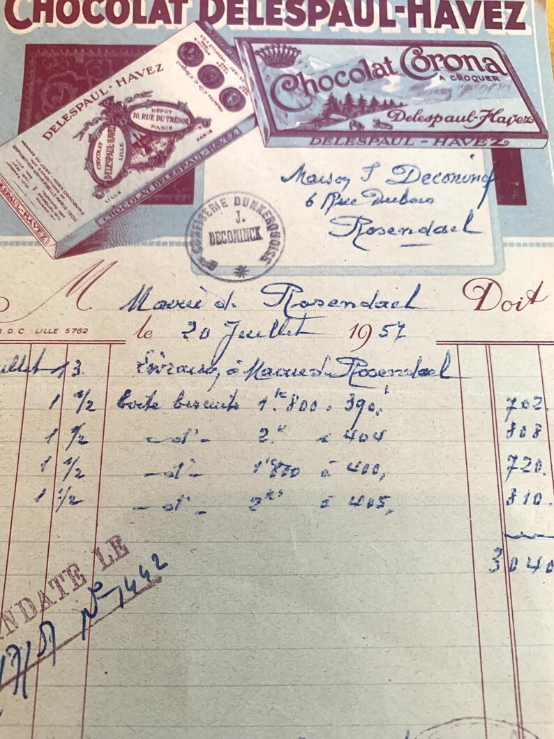 Antique Famous French Chocolate Receipt - Etsy