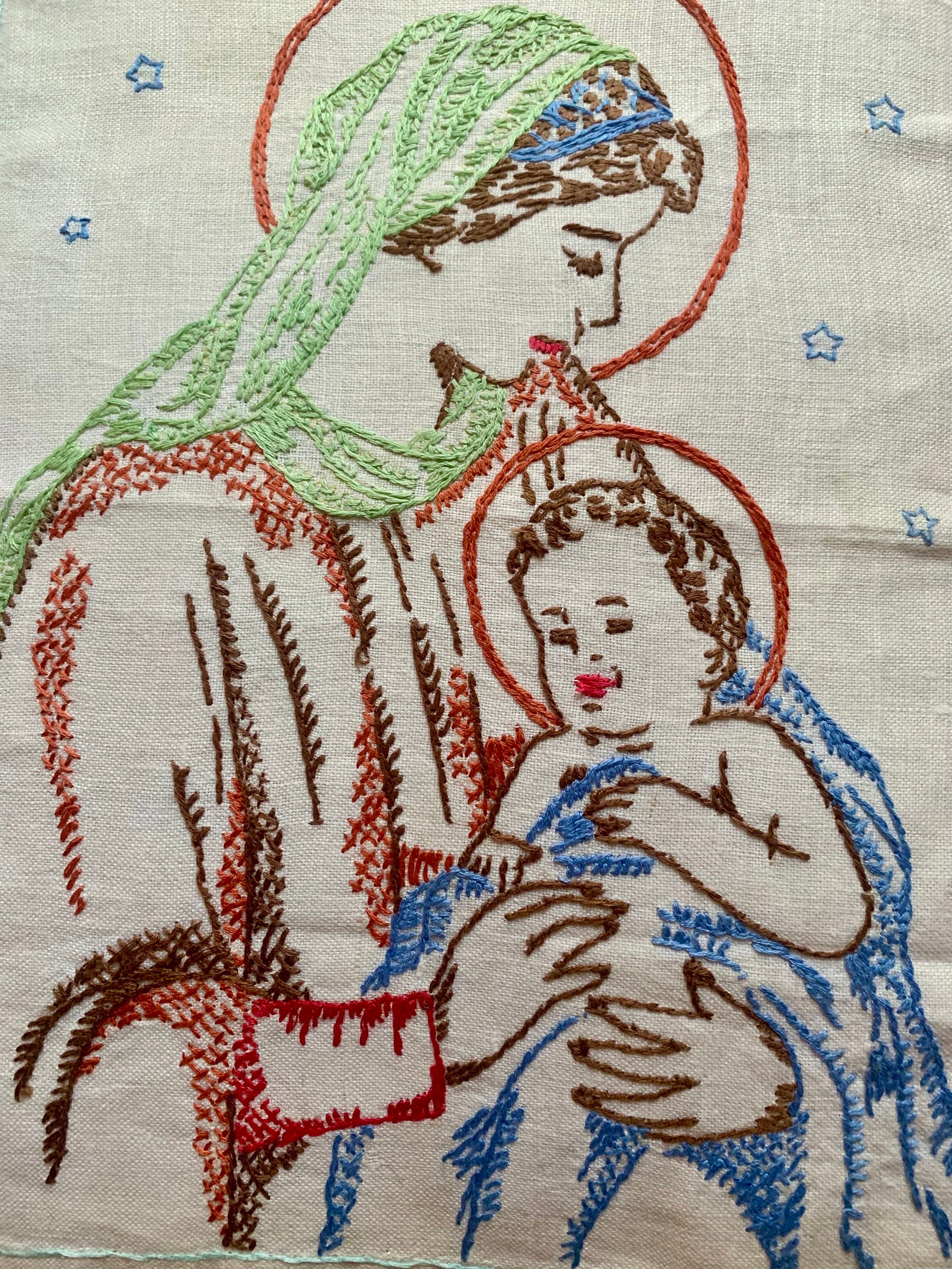 Antique Embroidery Madonna and Child. - Etsy