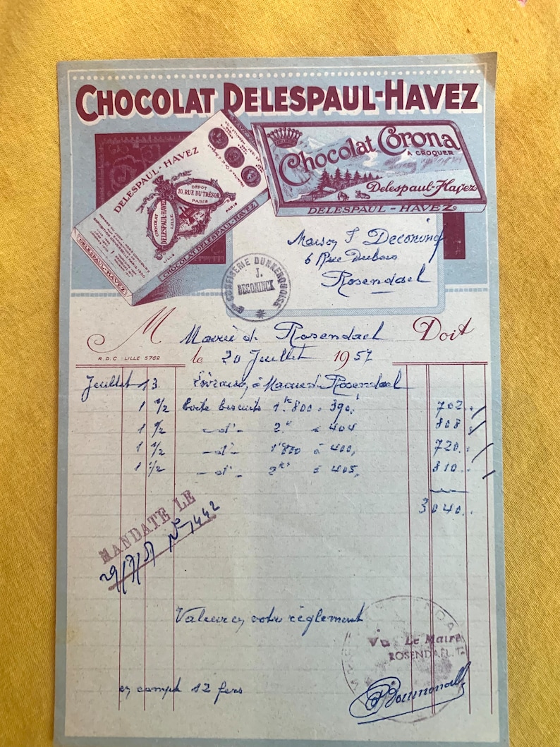 Antique Famous French Chocolate Receipt - Etsy