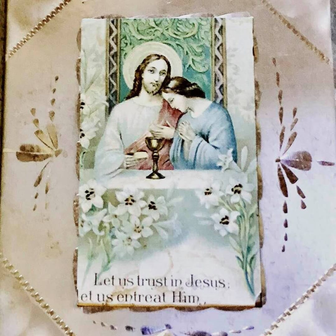 Small Antique Holy Card With Beautiful Image and Frame - Etsy