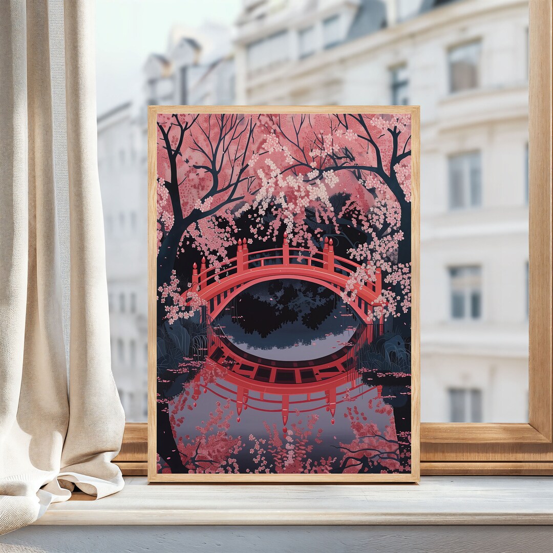 Japanese Cherry Blossom Over A Bridge, Yayoi Kusama Style • Japanese ...