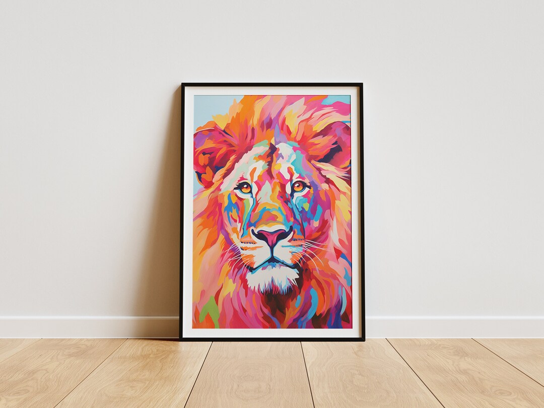 Abstract Multicolored Lion Head - Digital Print - Etsy