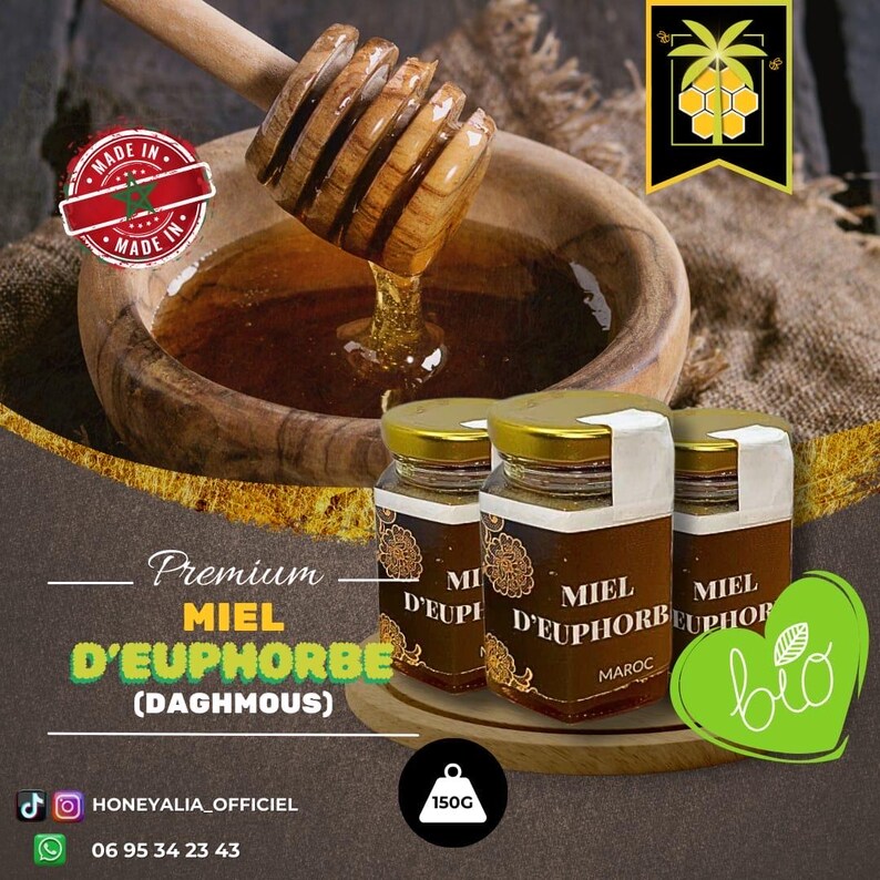 Organic Daghmous, Euphorbia, Cactus Honey net Weight 150g From MOROCCO ...
