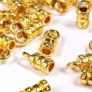 40 Cord End, Bright Gold Cord Ends With 3.5mm Loop, 2.5mm I.D. 10x4mm ...