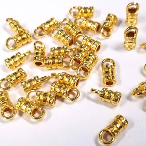 40 Cord End, Bright Gold Cord Ends With 3.5mm Loop, 2.5mm I.D. 10x4mm ...