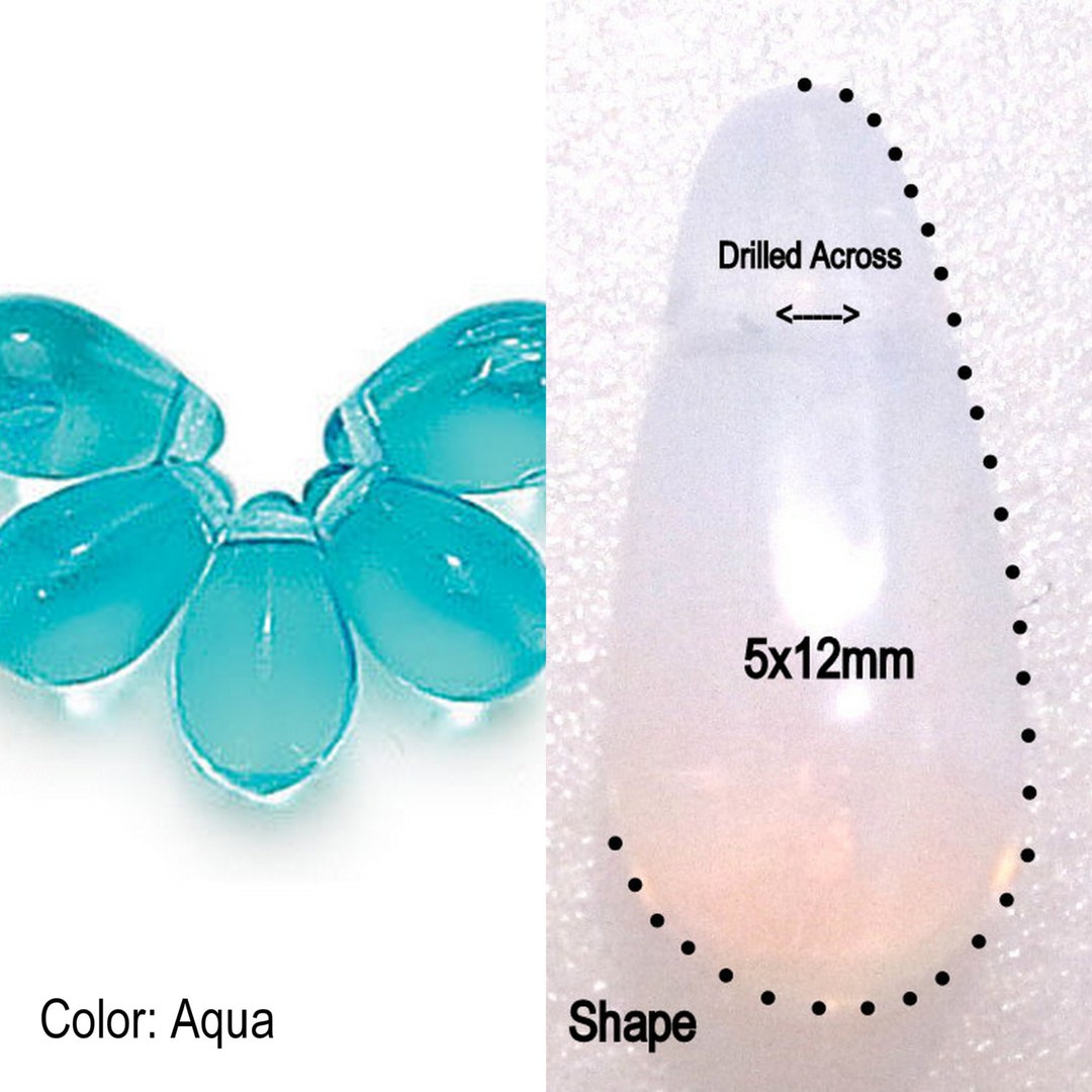 25 Pcs Pcs 5x12 Aqua Czech Glass Top Drilled Teardrop Beads, Side ...