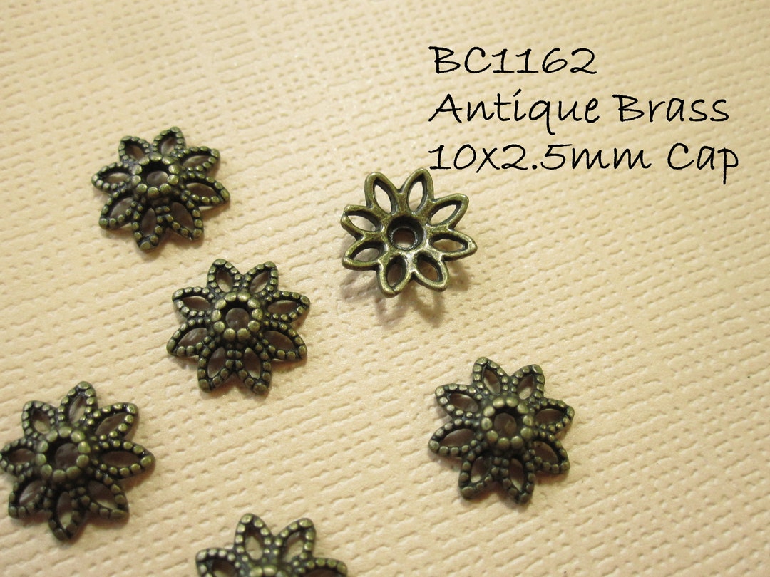 30 Pcs Antique Brass Bead Caps Tassel Caps, 10x2.5mm Bead Caps Cord ...