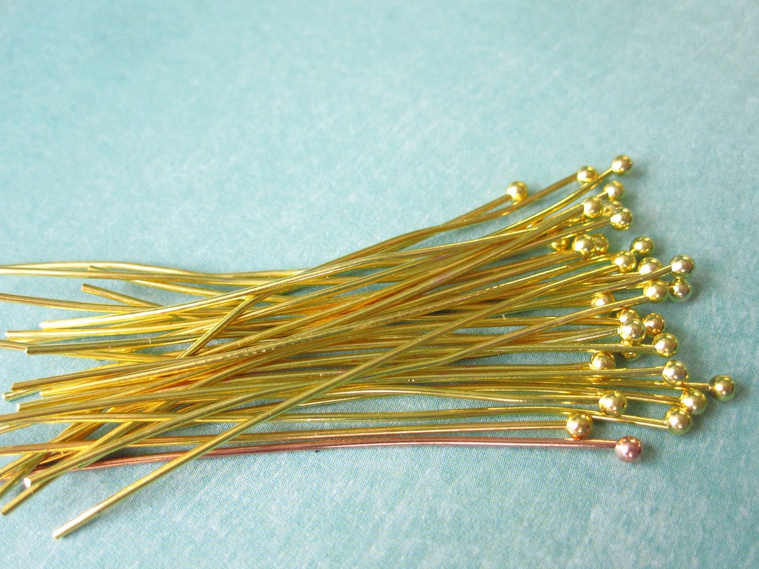 100pcs Gold Plated Brass Ball Head Head Pins 50mm 2 Inch 23ga. HP9002 ...