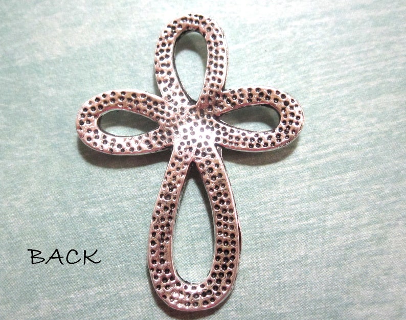 1 Open Cross Pendant, Open Loop Cross, Drop or Charm, Silver Plated ...