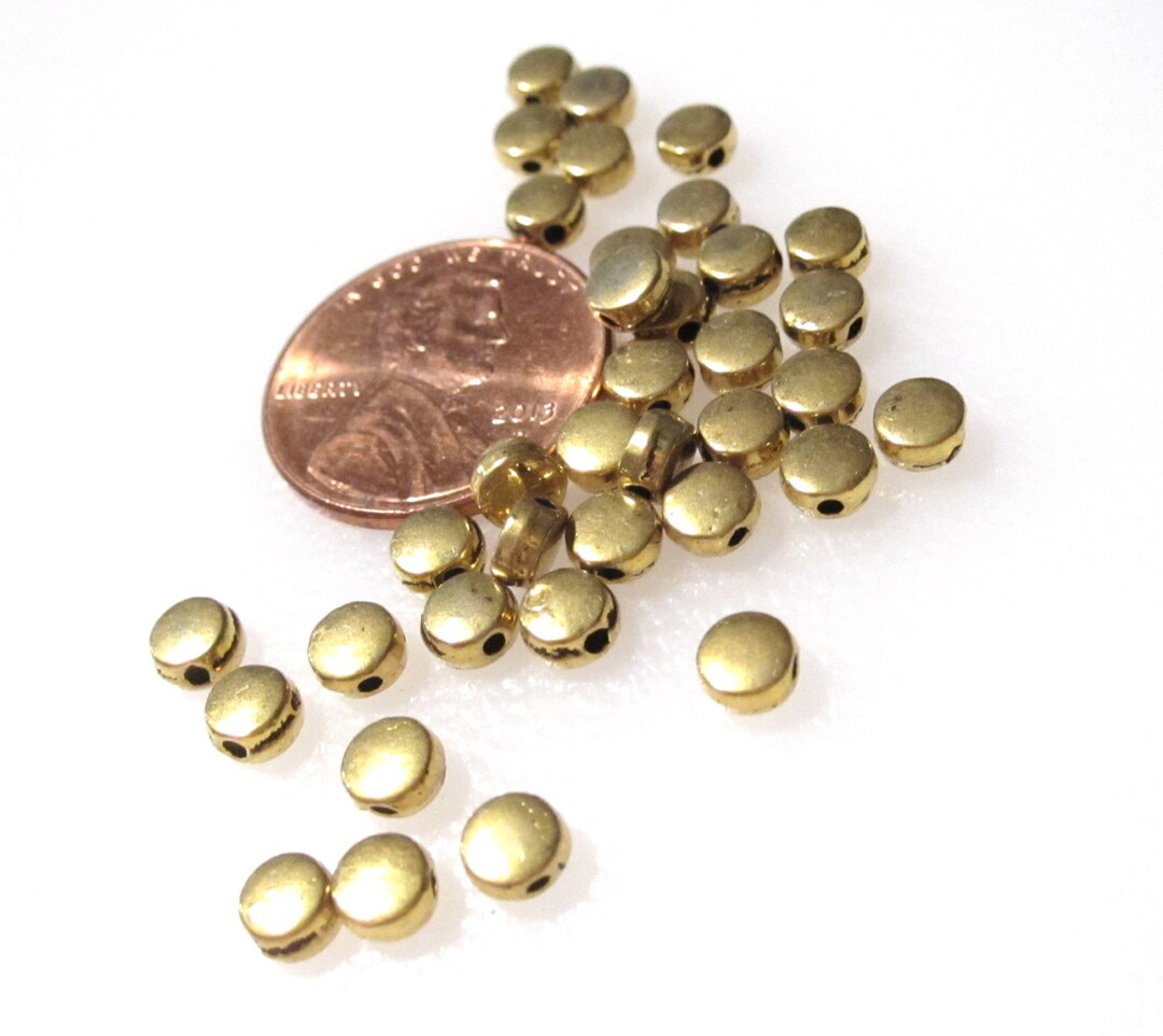 20pcs Gold Spacer Beads, Metal Spacers, Antique Gold Coin Beads, Edge ...