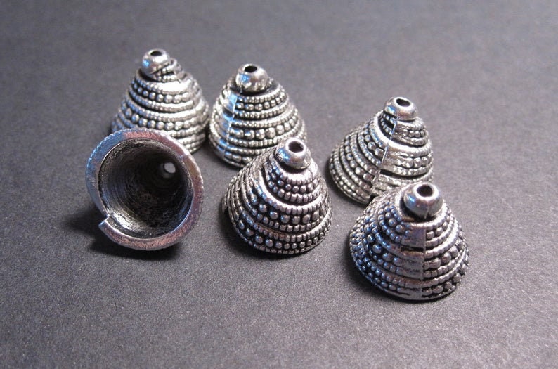 6 Silver Bead Caps Kumihimo End Caps BC1118 | Etsy
