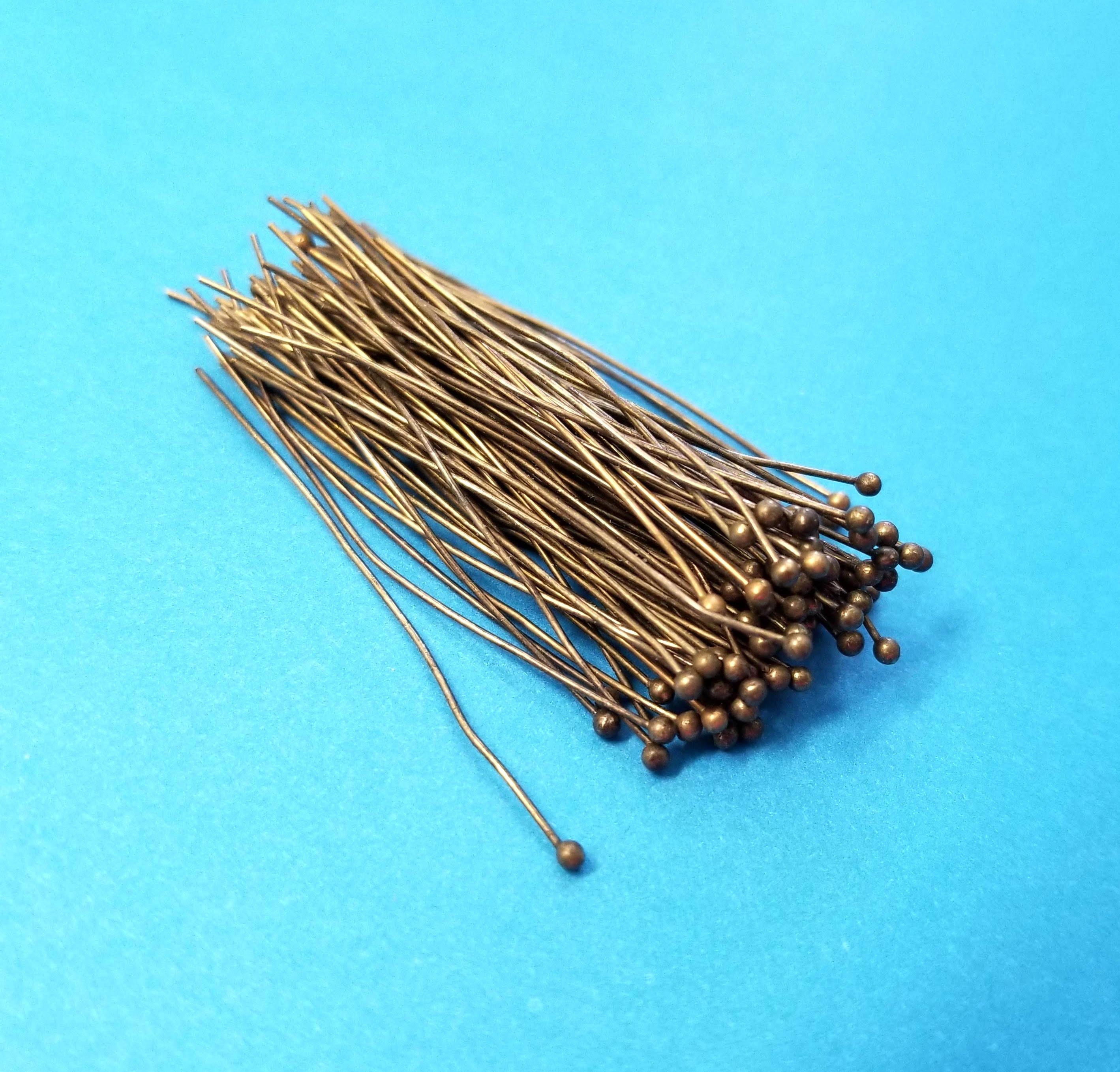 100pcs of Antique Brass Ball Head Pins 50mm 2 Inches 23ga Ball Pins ...