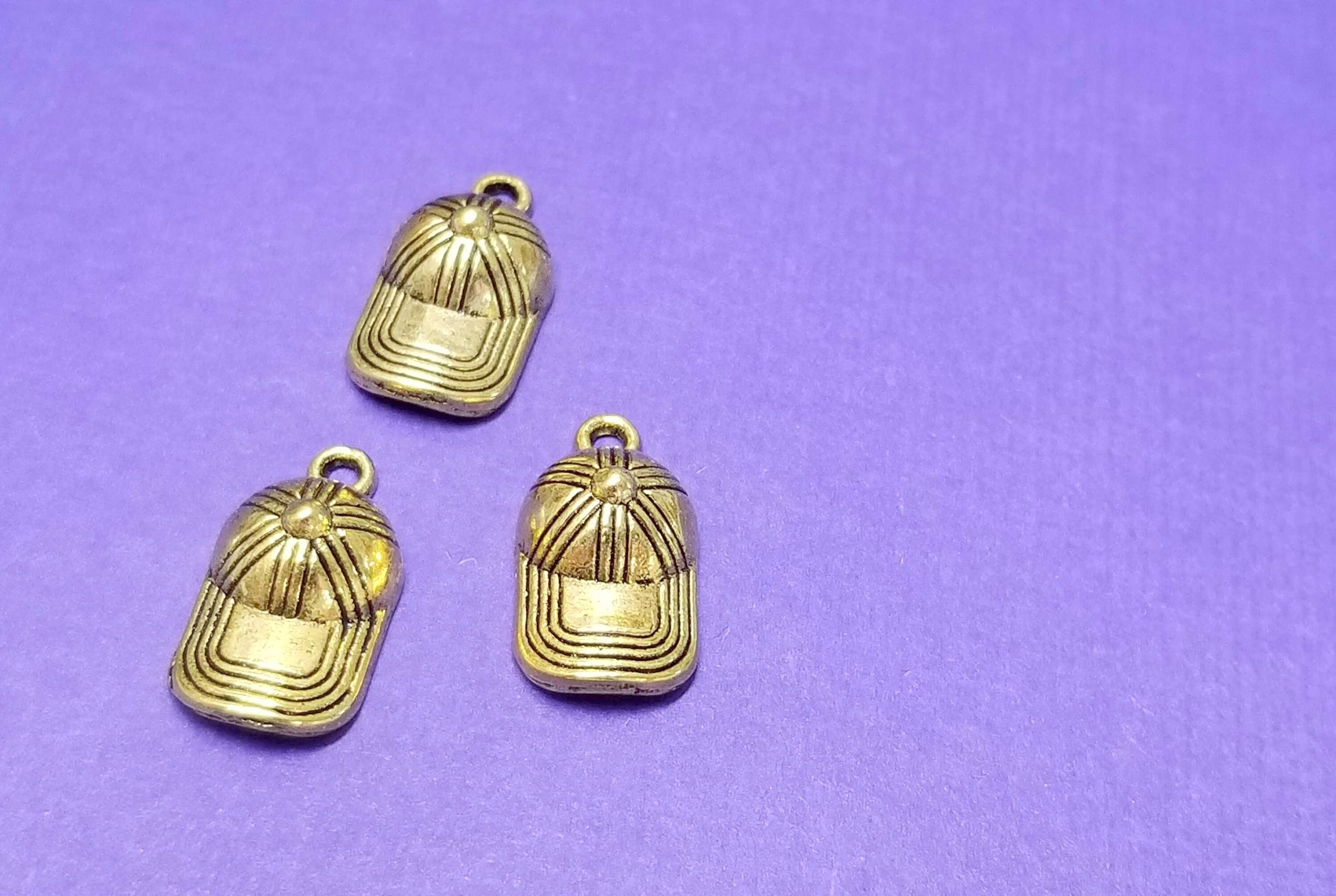 5 Baseball Cap Charms Antique Gold Tone 3D 19x10mm C9164 | Etsy