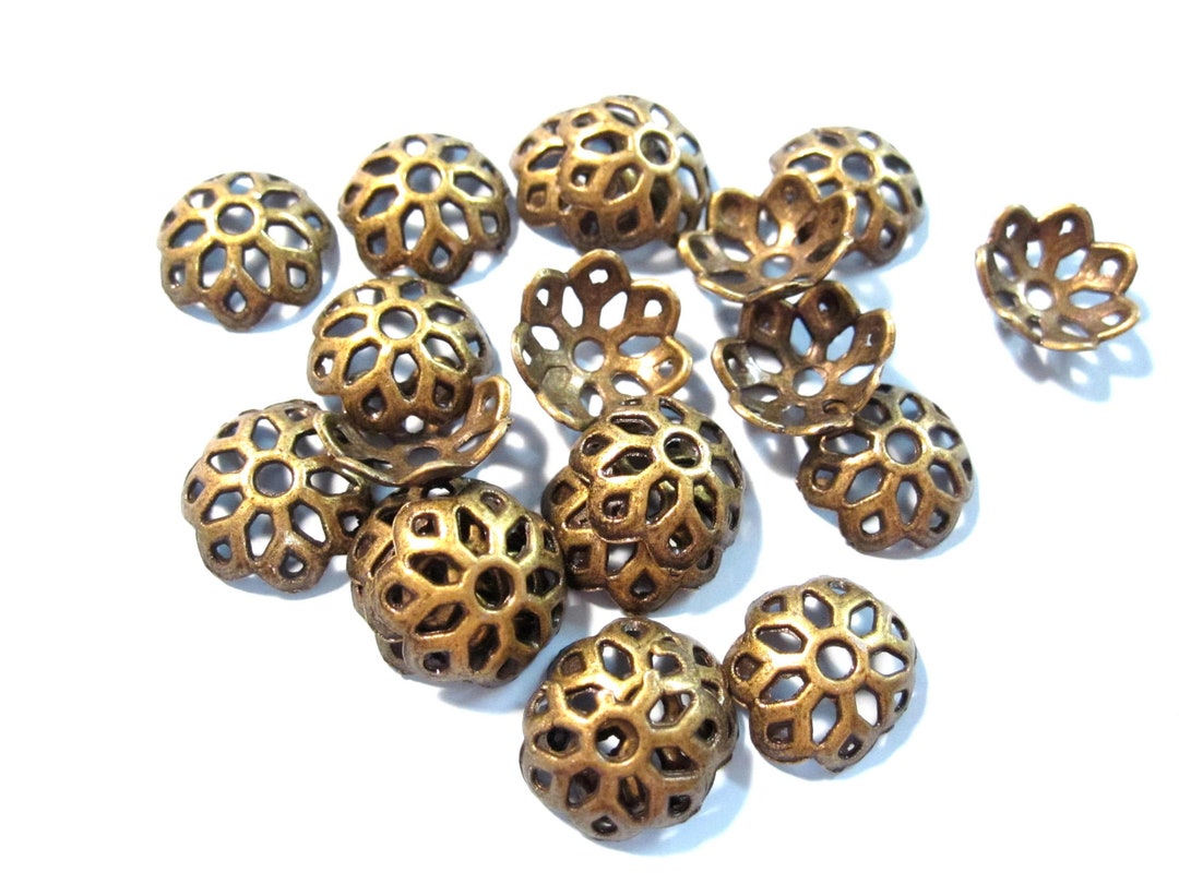 20pcs Antique Brass Filigree Caps, Open Work Bead Caps Fit 12mm Beads ...